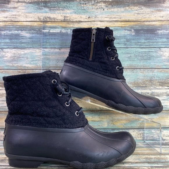 Sperry | Shoes | Sperry Black Rubber And Fabric Waterproof Duck Boot ...